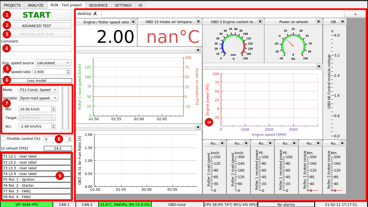 Dyno2 Dynamometer Software - working in run tab - Perek