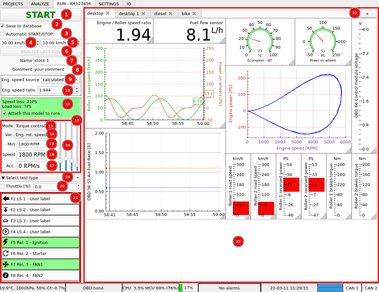 Dyno2 Dynamometer Software - working in run tab - Perek